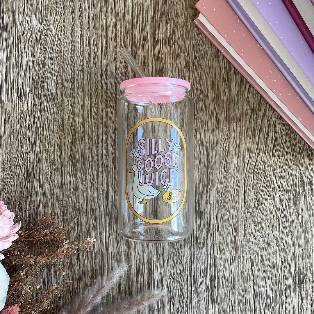Silly Goose Juice Glass Soda Can Tumbler With Bamboo or Colored Lid and ...