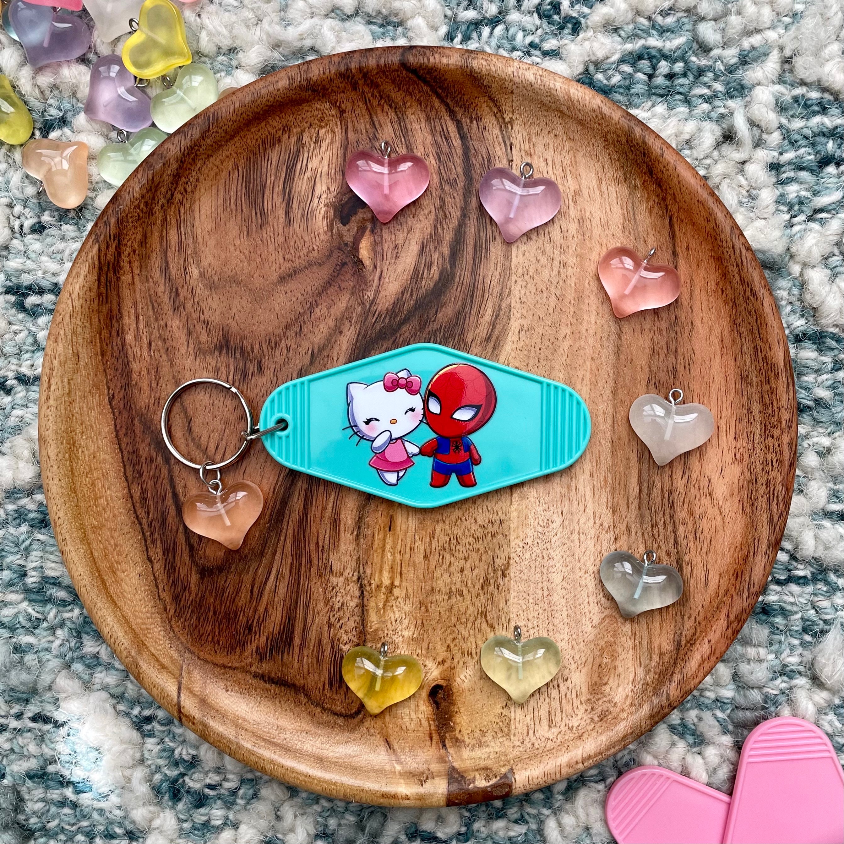 Kawaii Kitty and Spider Couple Goals Motel Keychain With Heart Charm - Etsy