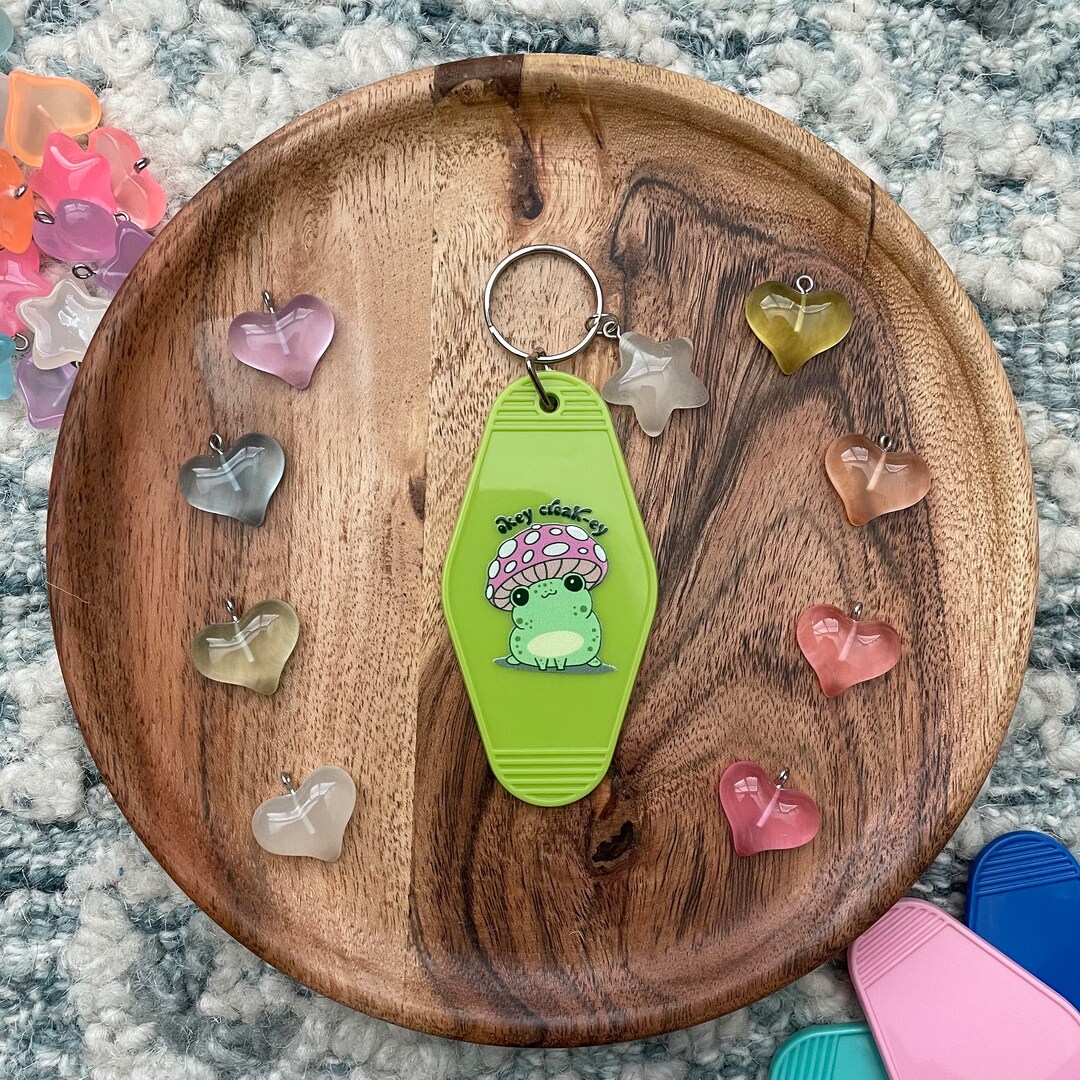 Okey Croakey Frog Motel Keychain With Heart or Star Charm, Cute ...