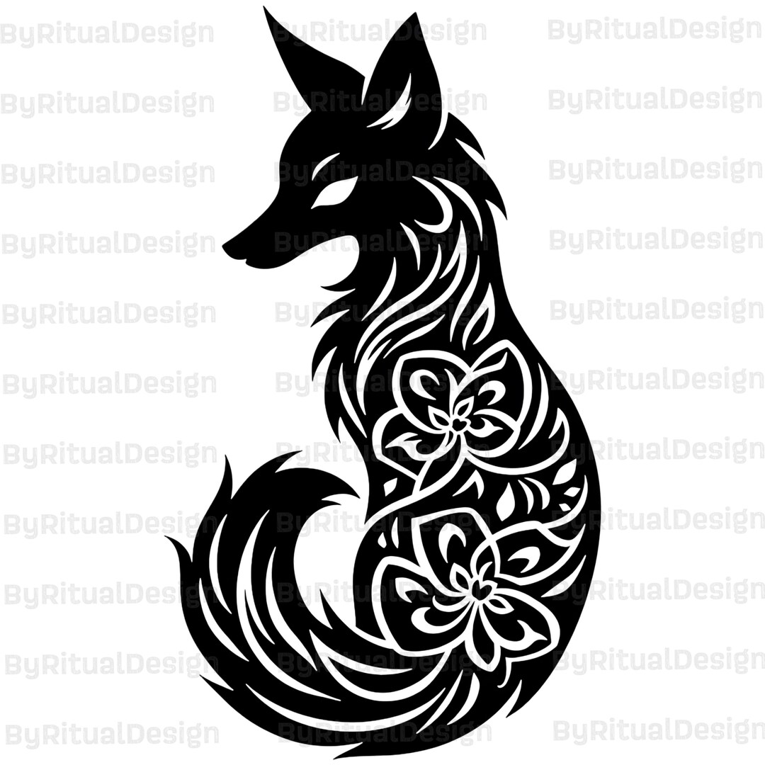 Floral Fox SVG & PNG, Cute Fox Clipart, Baby Fox Vector Image, Fox ...