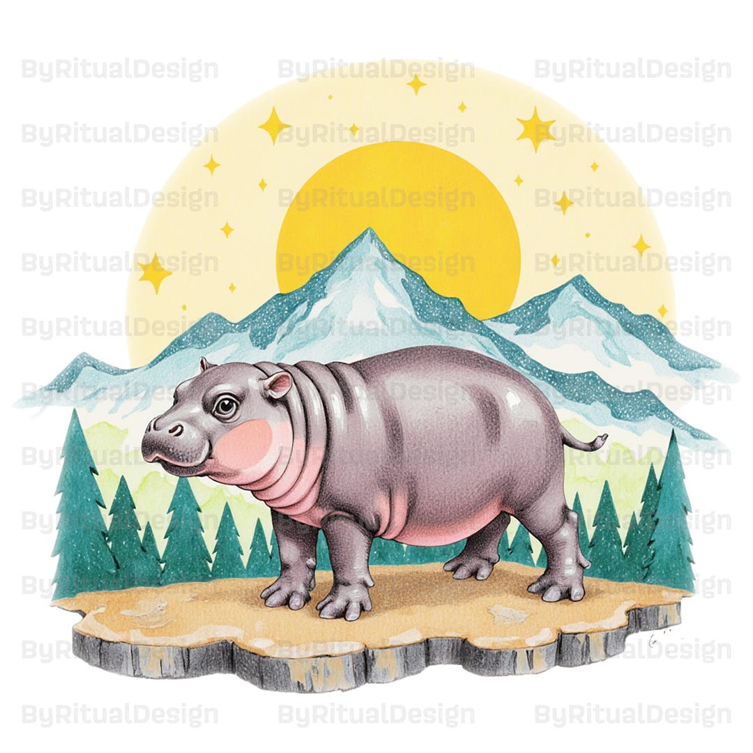 Moo Deng PNG File Only, Moo Deng Mountains Clipart, Kawaii Sticker, Cut ...