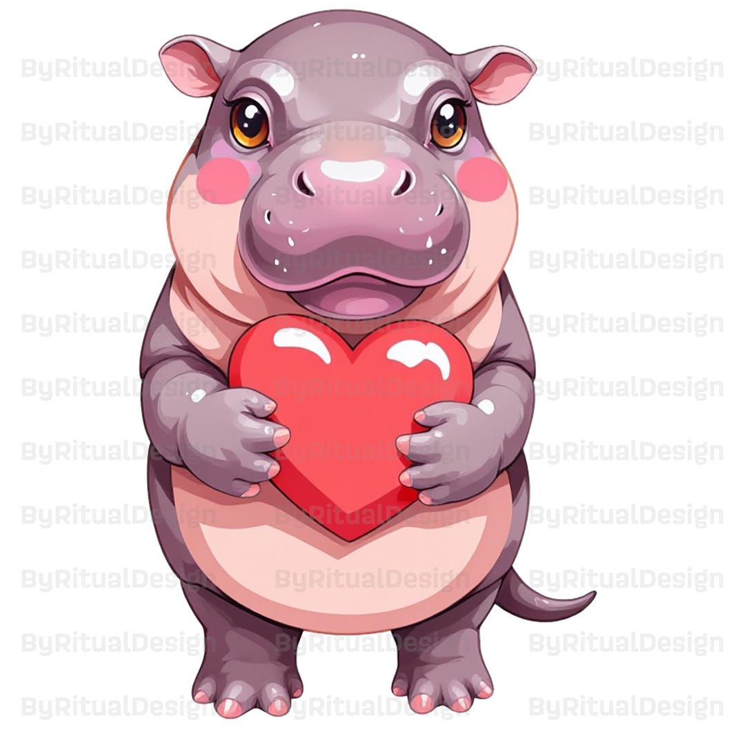Moo Deng PNG File Only, Moo Deng Heart Clipart, Kawaii Sticker, Cut ...