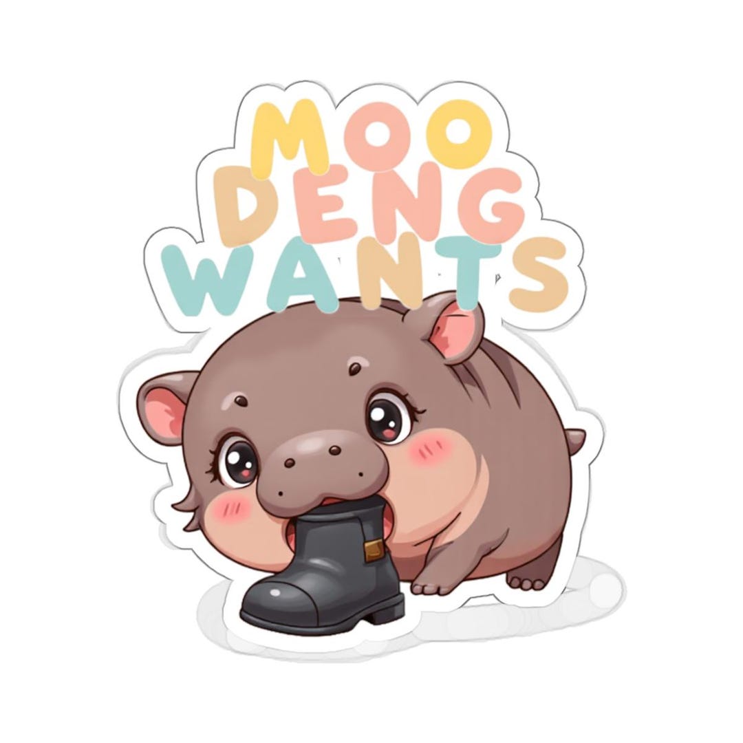 Moo Deng Kiss-cut Sticker Cute Kawaii Hippo Playful Animal Art, Kawaii ...