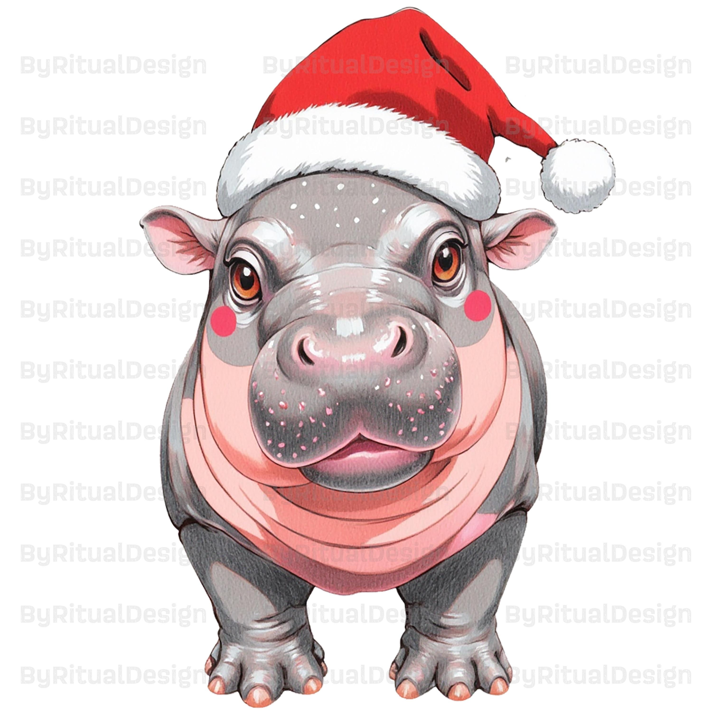 Moo Deng PNG File Only, Moo Deng Santa Clipart, Christmas, Kawaii ...