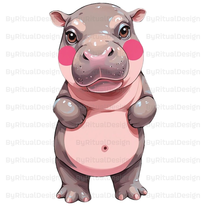 Moo Deng PNG File Only, Moo Deng Sassy Hippo Clipart, Kawaii Sticker ...