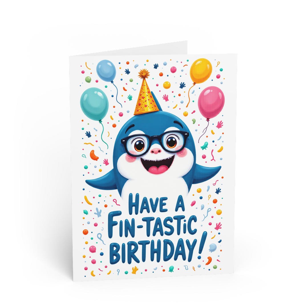 Shark Birthday Card, Cute Ocean Greeting Card for Kids and Adults ...