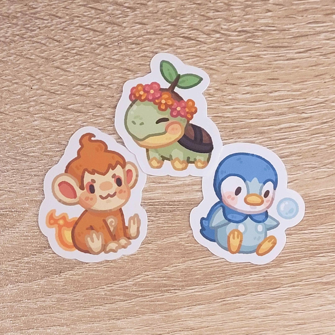 Sinnoh Starter Pokémon Stickers | Chimchar, Turtwig, Piplup - Etsy