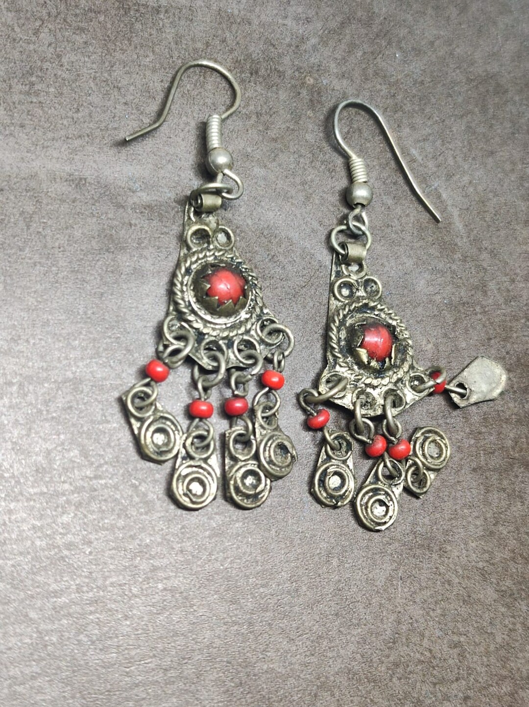 Vintage Moroccan Old Berber Islamic Bedouine Metal Earrings With Beads ...