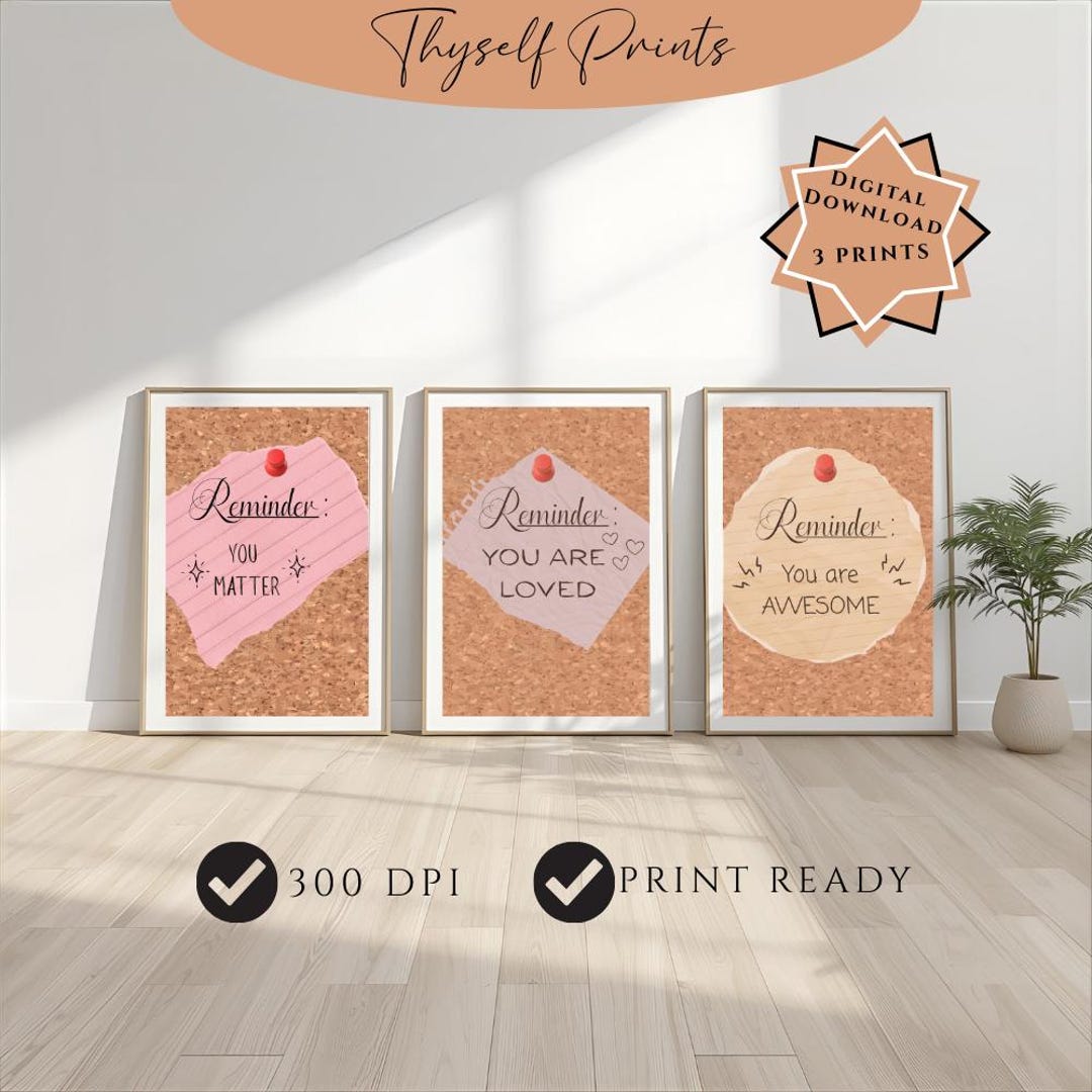 Affirmation Wall Art Set, Neutral Corkboard Notes Positive Reminder ...