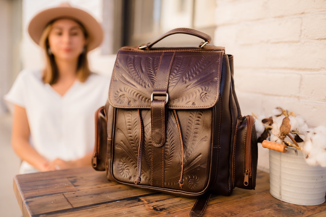 Hand-tooled Leather Backpack Purse, Womens Backpack, Gift for Her ...