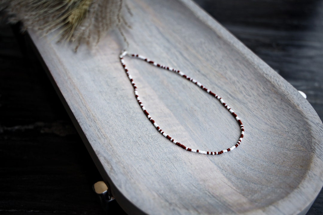 Cow Print Seed Bead Choker Dainty Handmade Boho Beaded Necklace Jewelry ...