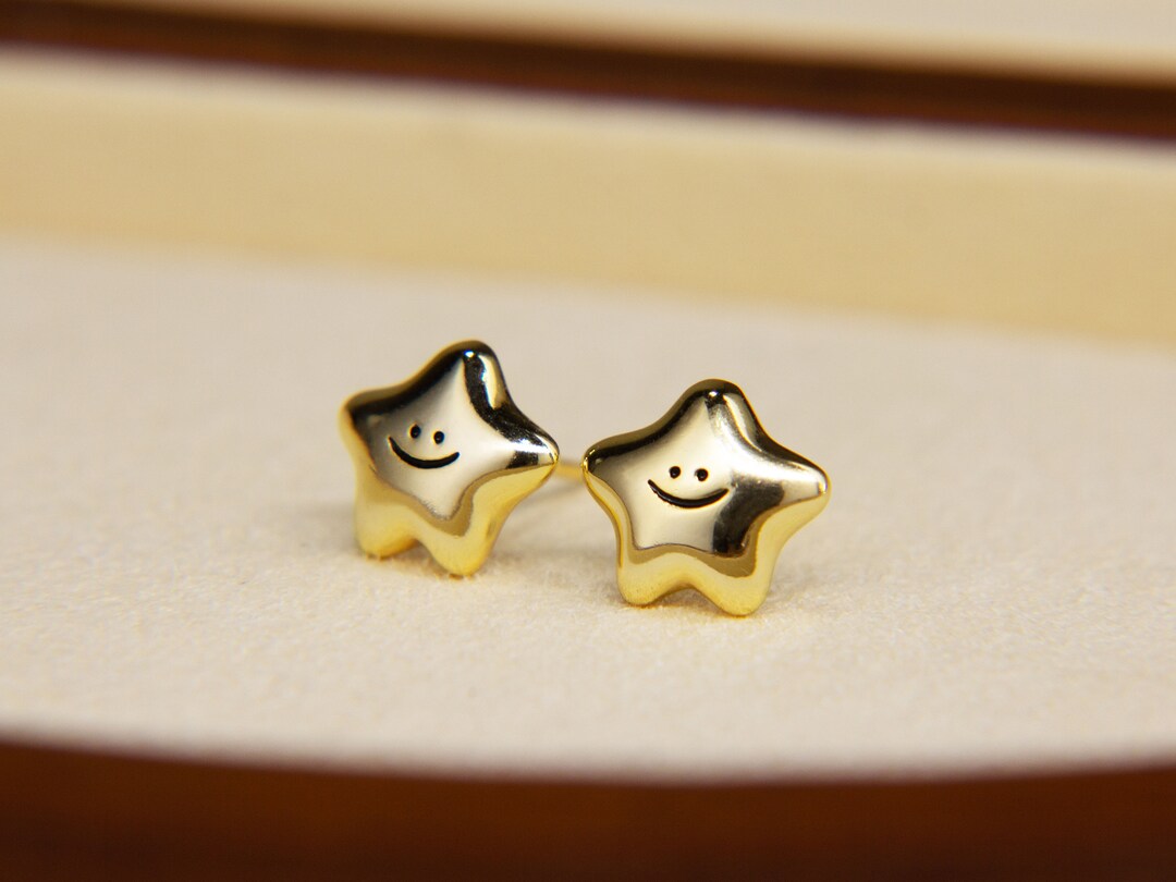 Smiling Star Studs Earrings Smiley Face Jewellery Sterling Silver ...