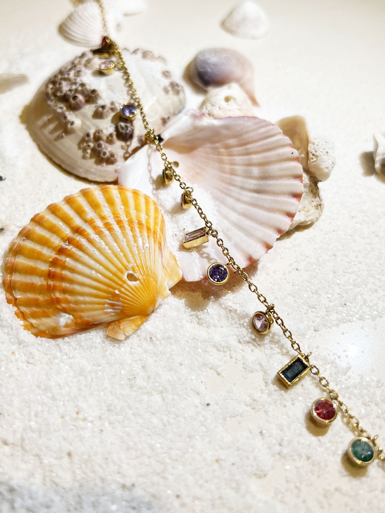 18K Gold Plated Rainbow Gemstone Necklace Bracelet Set | Summer Jewelry ...