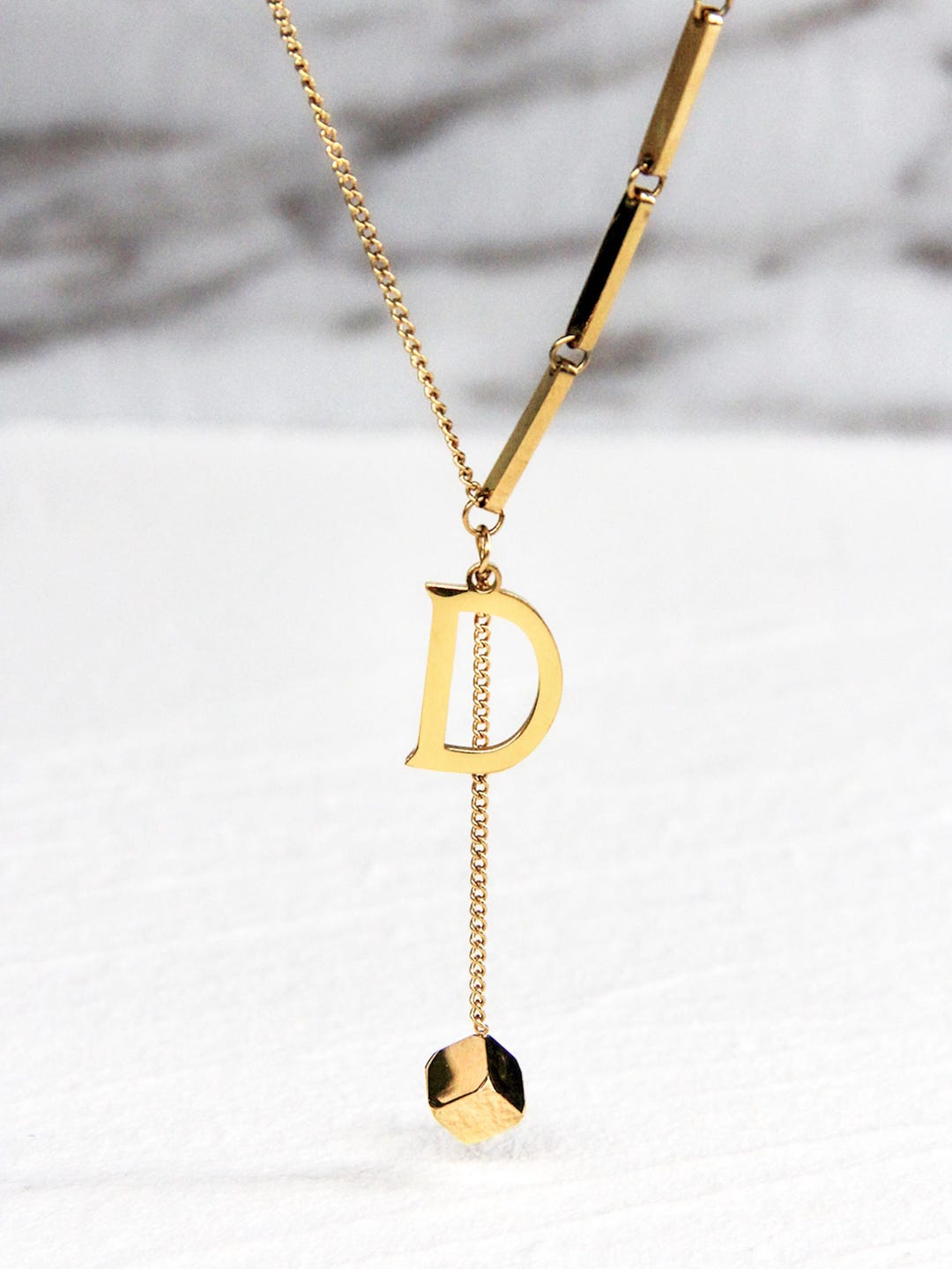 18K Gold Initial D Necklace | Minimalist Letter Pendant - Etsy