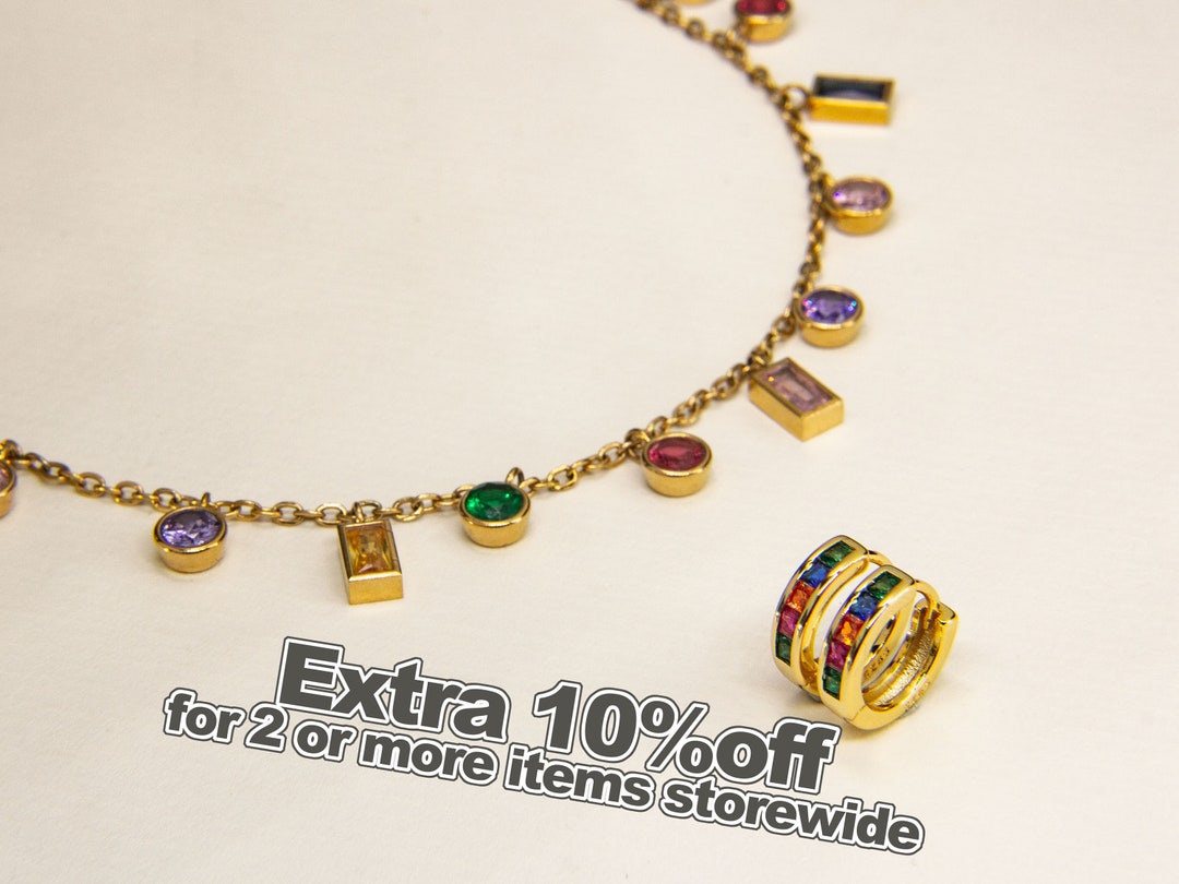 Rainbow Gemstone Necklace Earring Set | 18K Gold Plated, Sterling ...