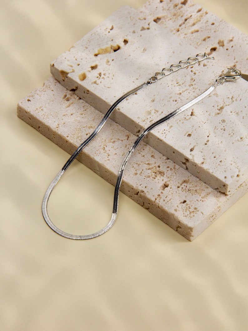 Silver Minimalist Snake Chain Anklet Bolo Closure Chain Minimal Anklet ...