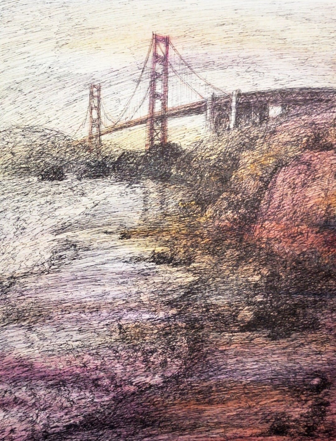 Golden Gate Bridge. Art. San Francisco. Image Pen and Ink Drawing With ...