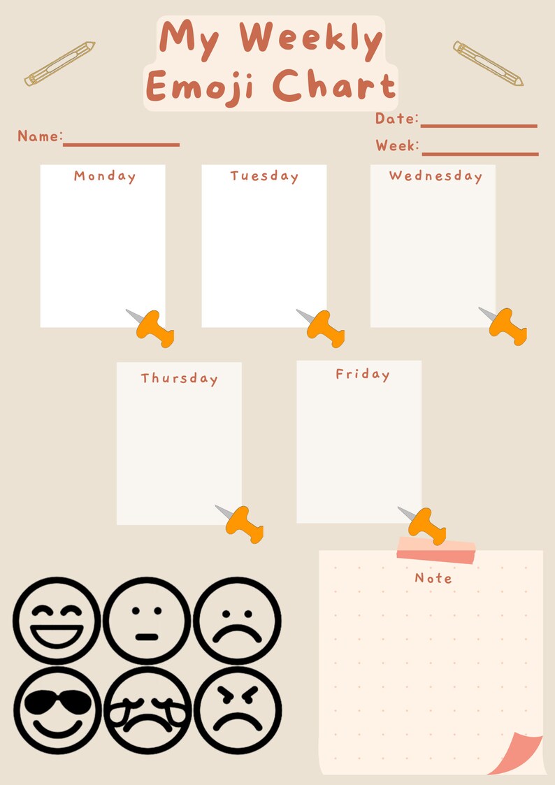 Weekly Emotion Chart, Weekly Checkin, Tracking Emotions, Feelings ...