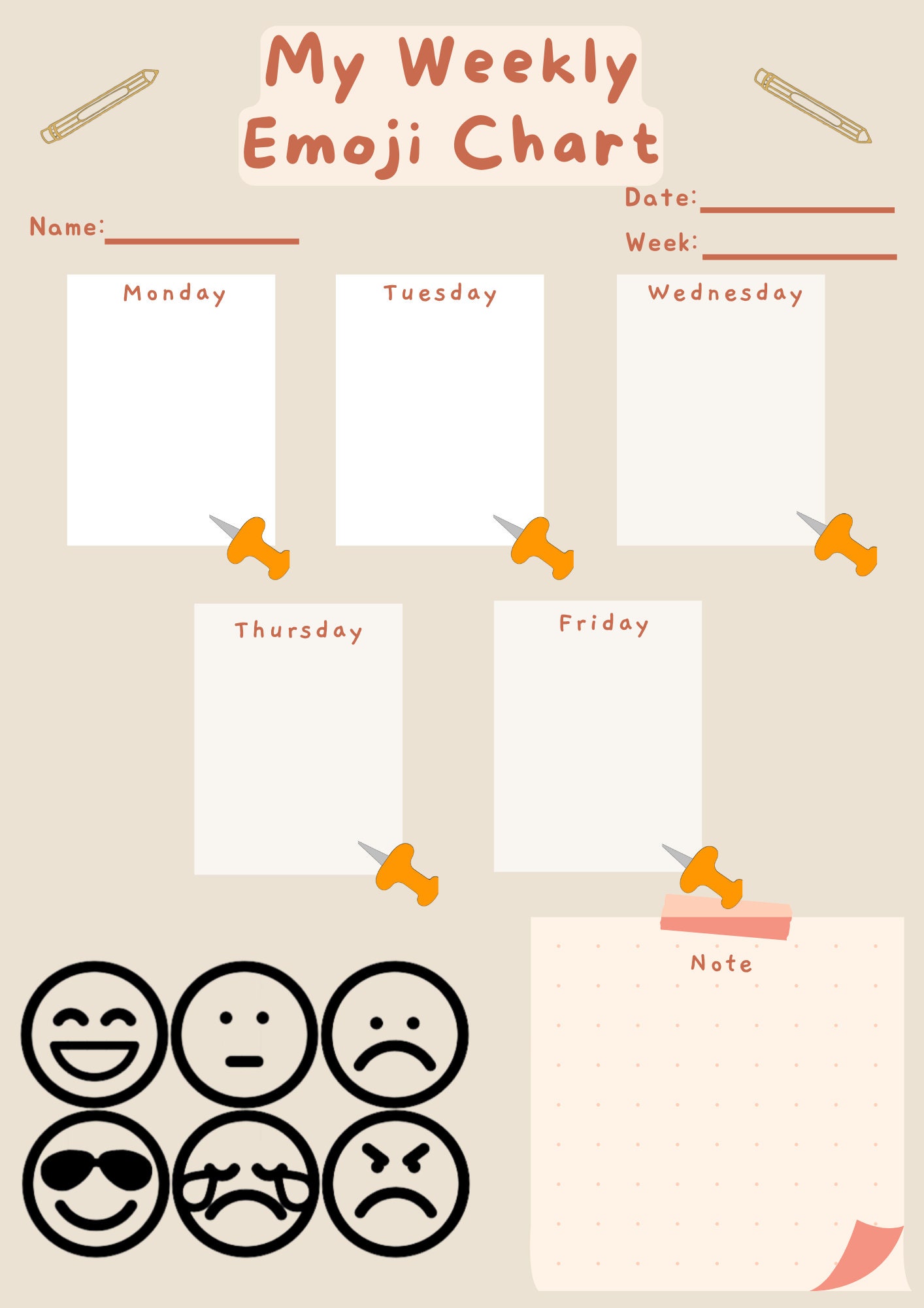 Weekly Emotion Chart, Weekly Checkin, Tracking Emotions, Feelings ...
