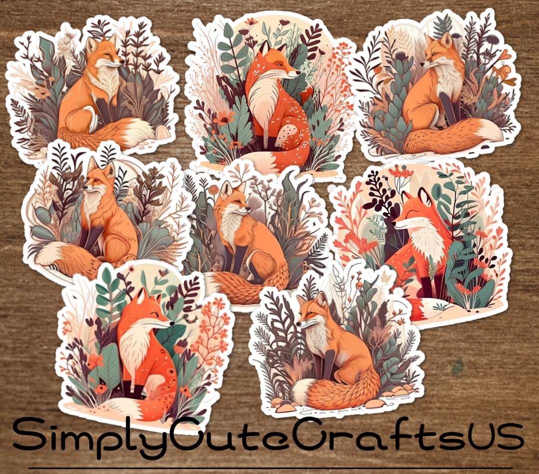 Set of 8 Cute Red Fox Stickers | Fox Die Cut Stickers | Fox Journal ...