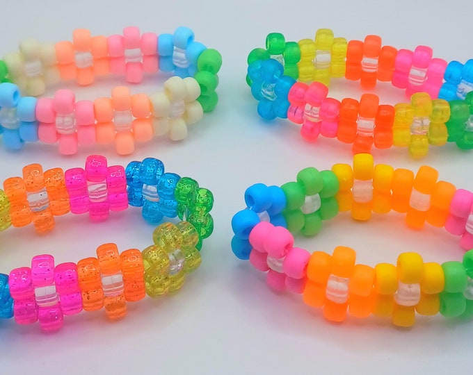 Kandi Bracelet Flower Cuff Bracelet Colorful Daisy Summer Scenecore ...