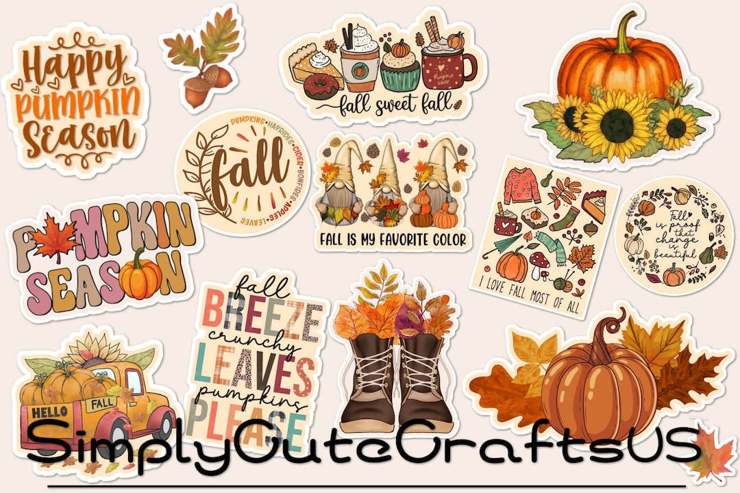 Set of 14 Fall Stickers, Autumn Sticker Pack, Journal Scrapbook Planner ...