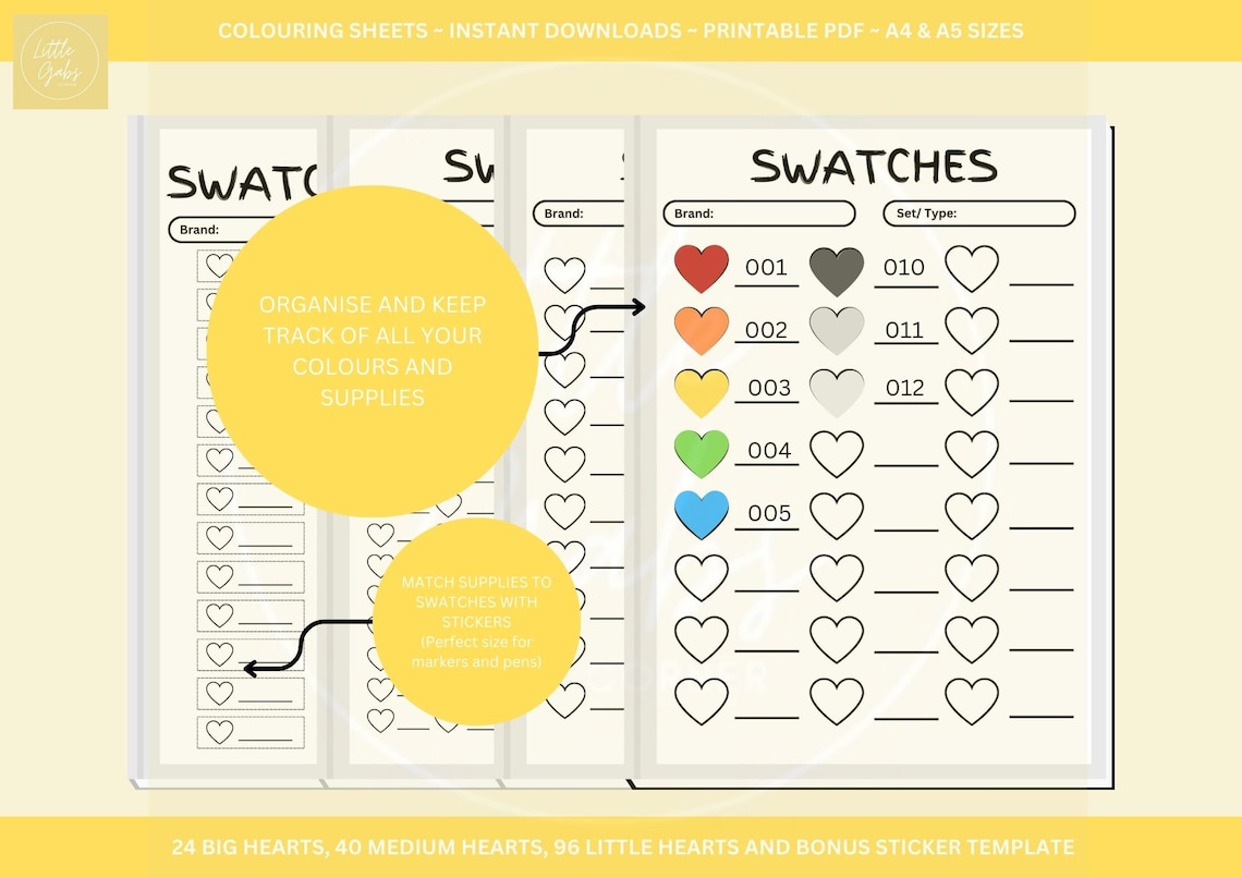 Printable Heart Colouring Swatch Sheets Swatch Sheets A4 A5 PDF ...