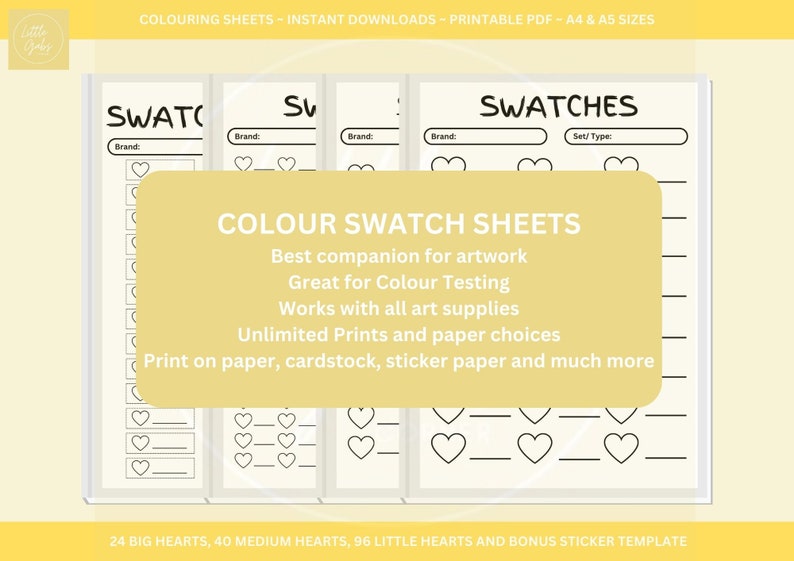 Printable Heart Colouring Swatch Sheets Swatch Sheets A4 A5 PDF ...