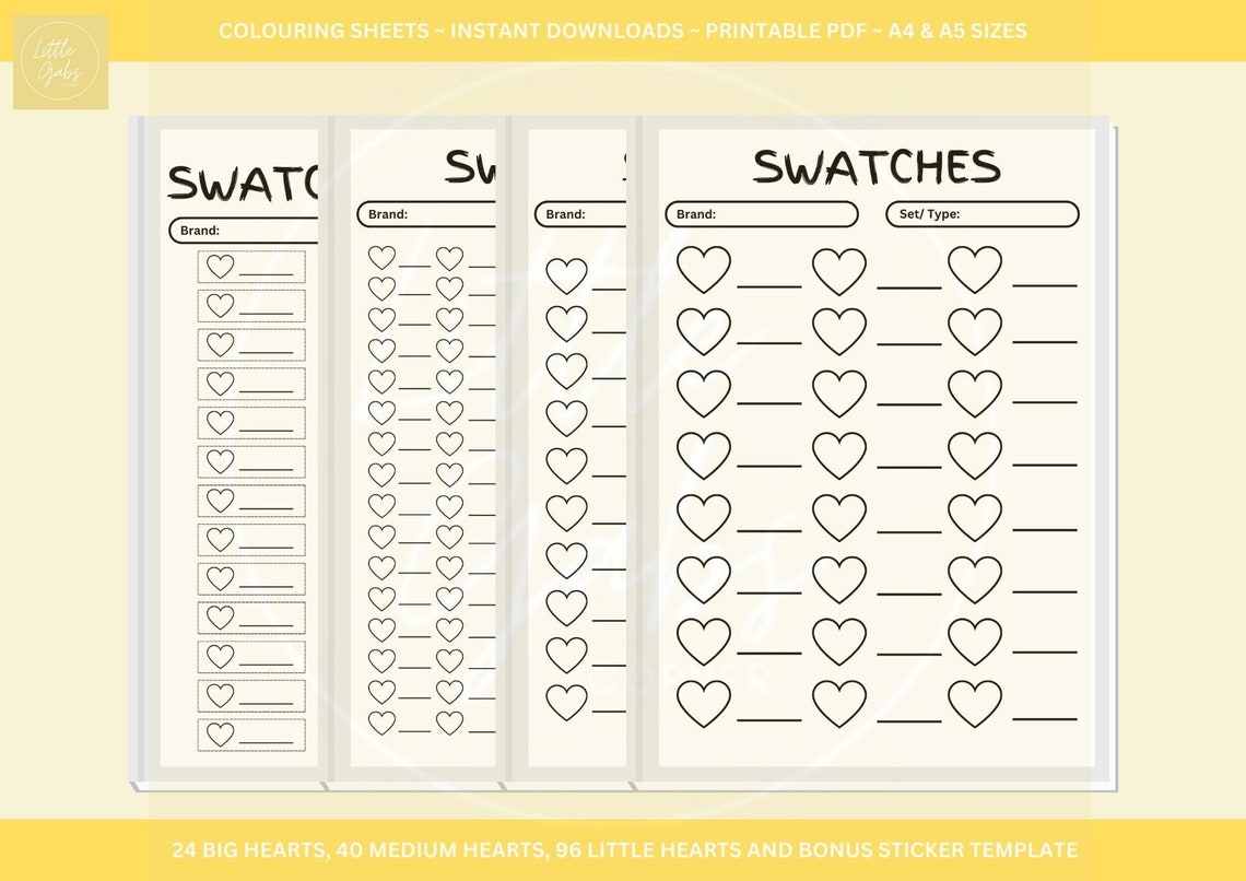 Printable Heart Colouring Swatch Sheets Swatch Sheets A4 A5 PDF ...