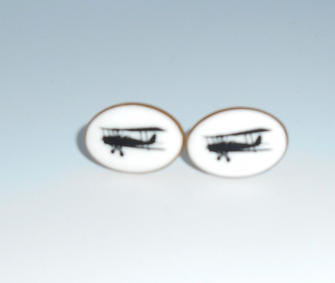 VINTAGE Bi-plane Fine Mic Bone China White & Black Gold Tone CUFFLINKS Signed TQT - Etsy