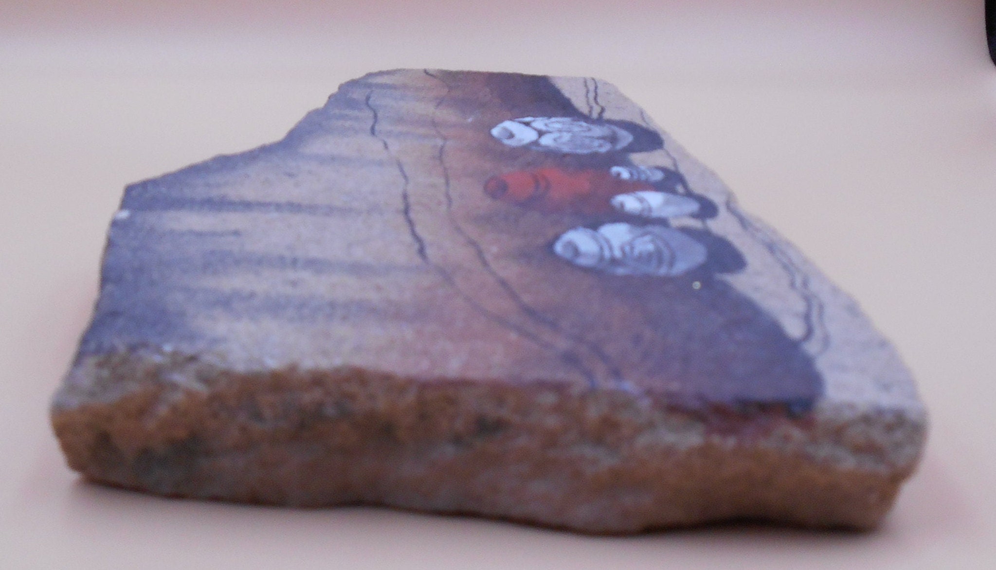 HAND-PAINTED SANDSTONE Rock Slab With Navajo Pottery Theme by V. Yazzie ...