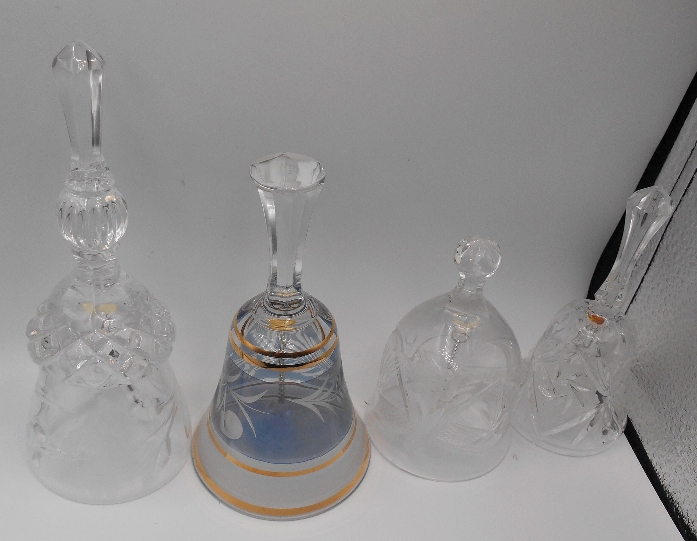 Lot of 4 Vintage Clear Etched Cut Glass Bells Holiday Classic Design - Etsy