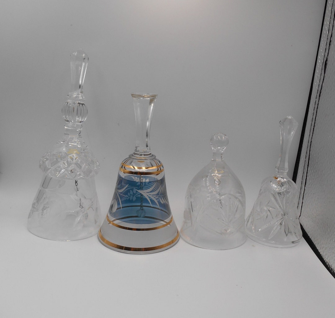 Lot of 4 Vintage Clear Etched Cut Glass Bells Holiday Classic Design - Etsy