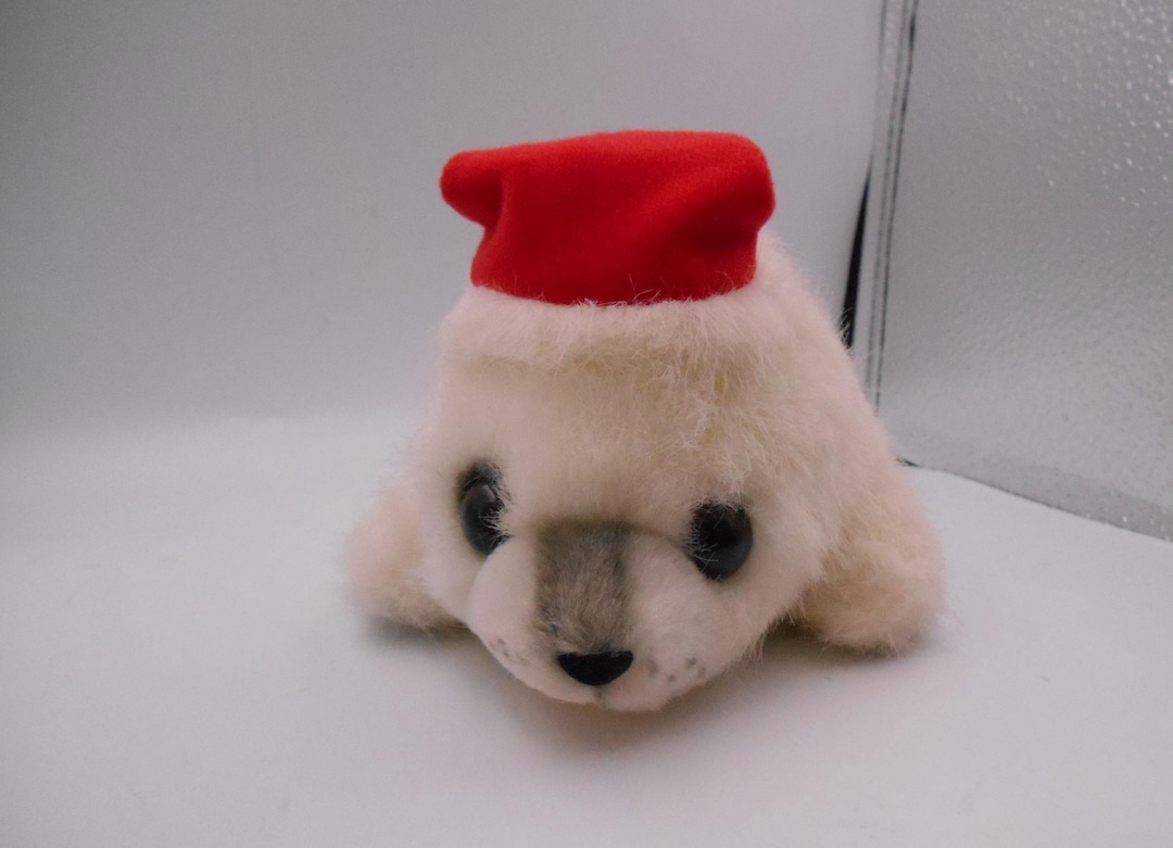 Vintage Small Russ Berrie Collection Holiday Christmas White Plush Seal ...