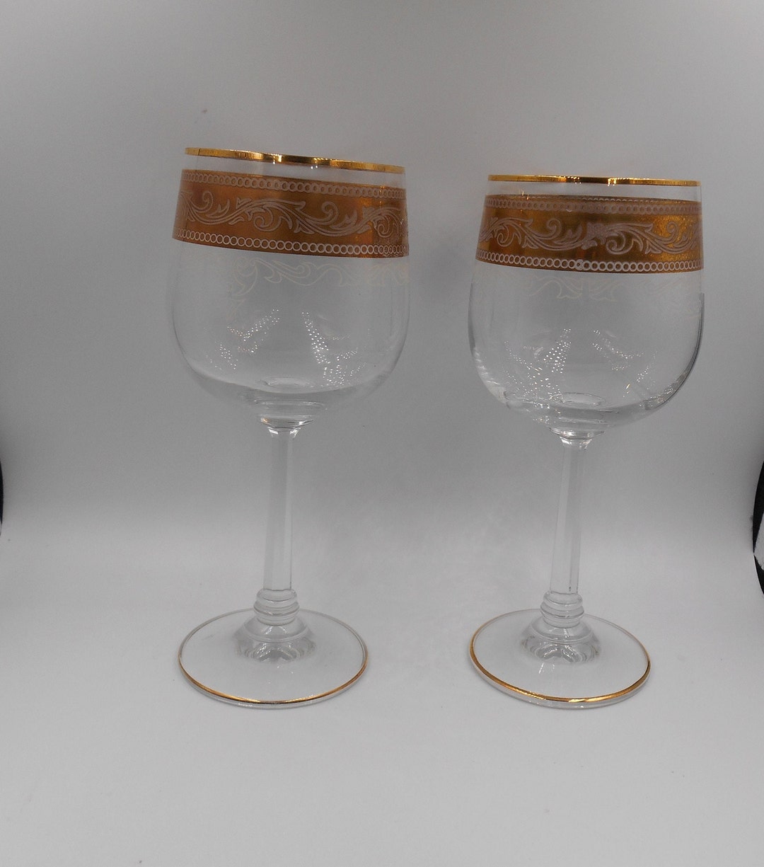 Baroque Crystal Gold Trim Goblets Vintage Wine Glasses Set of 2 Wedding ...