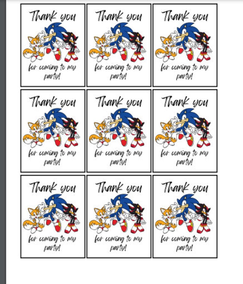 Sonic Party Favor Tags: Thank You for Coming! - Etsy