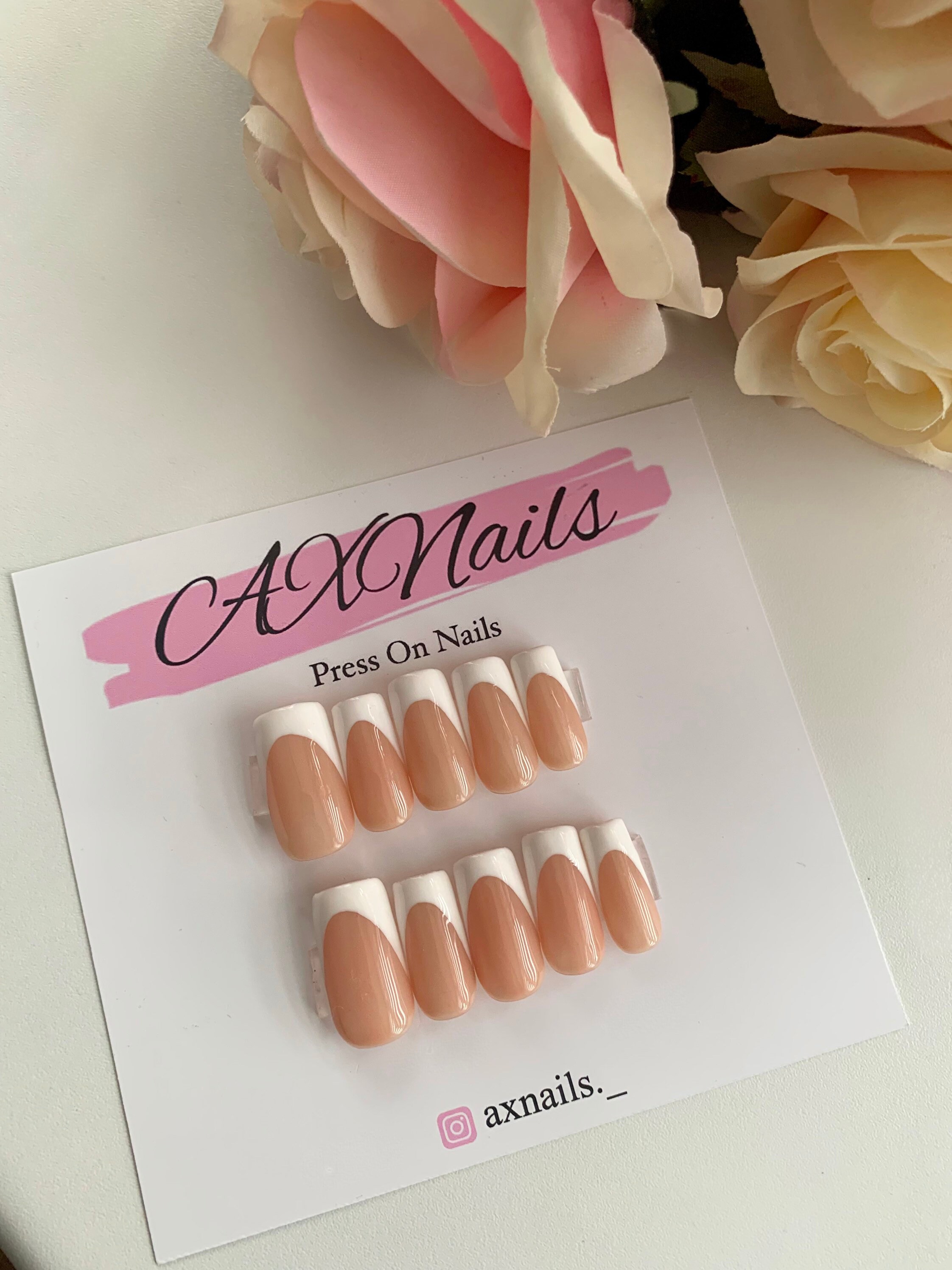 White French Tip Press on Nails Square Nails French Tip - Etsy