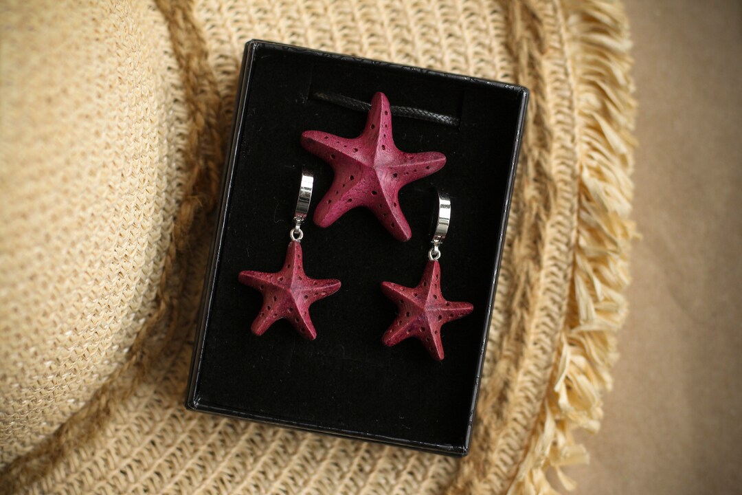Wooden Sea Star Set Sea Star Pendant Sea Star Gift Necklace Wooden ...