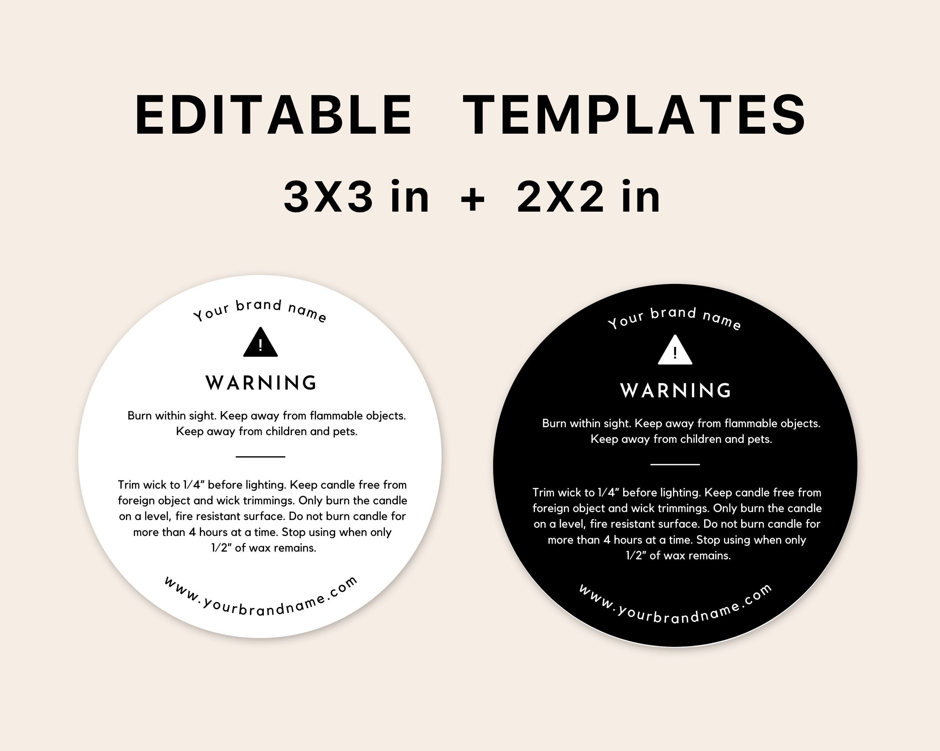 Editable Candle Safety Label Templates | 3" and 2" Circular Design ...