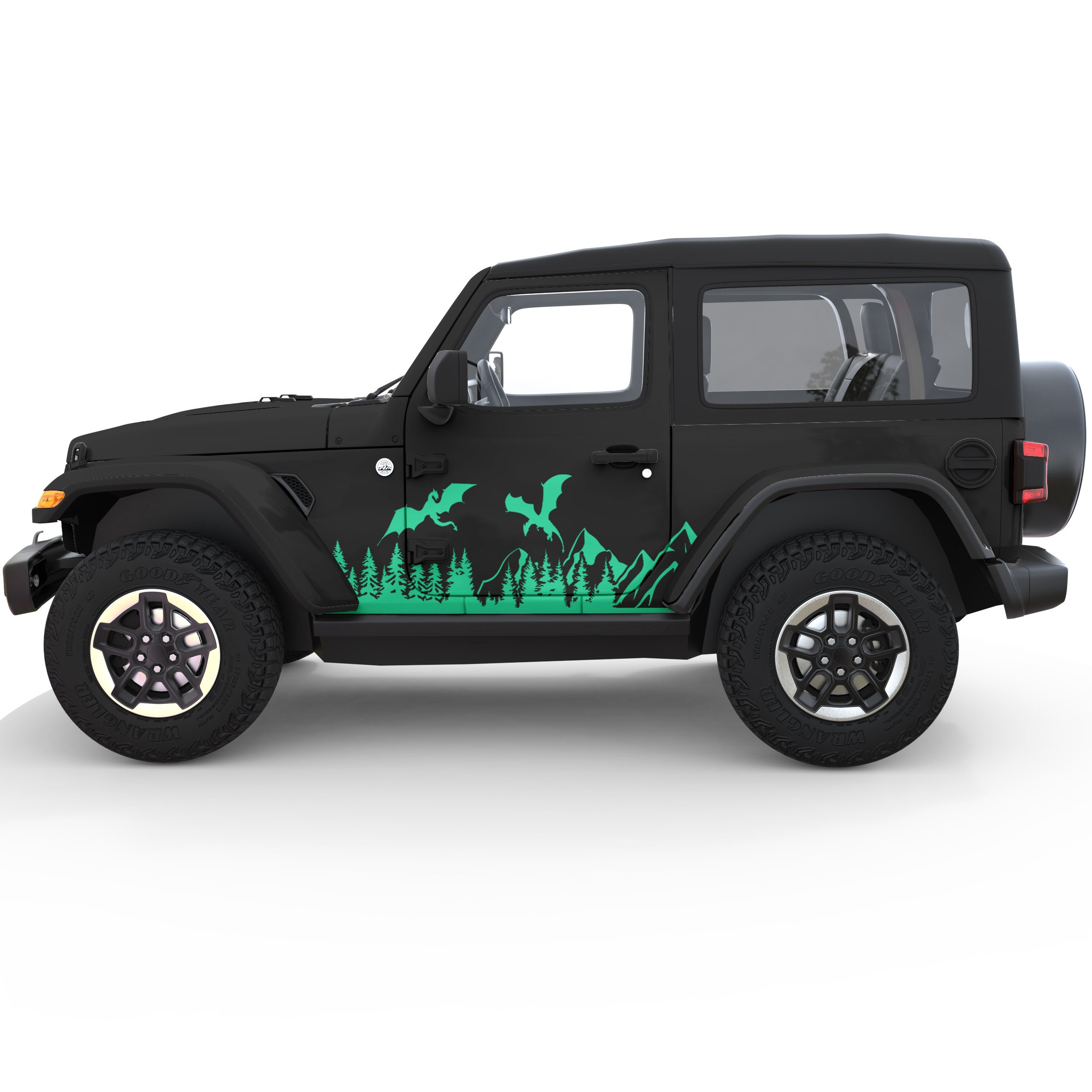 Fits Jeep Wrangler & Gladiator Sticker-dragon Forest Mountains Door ...