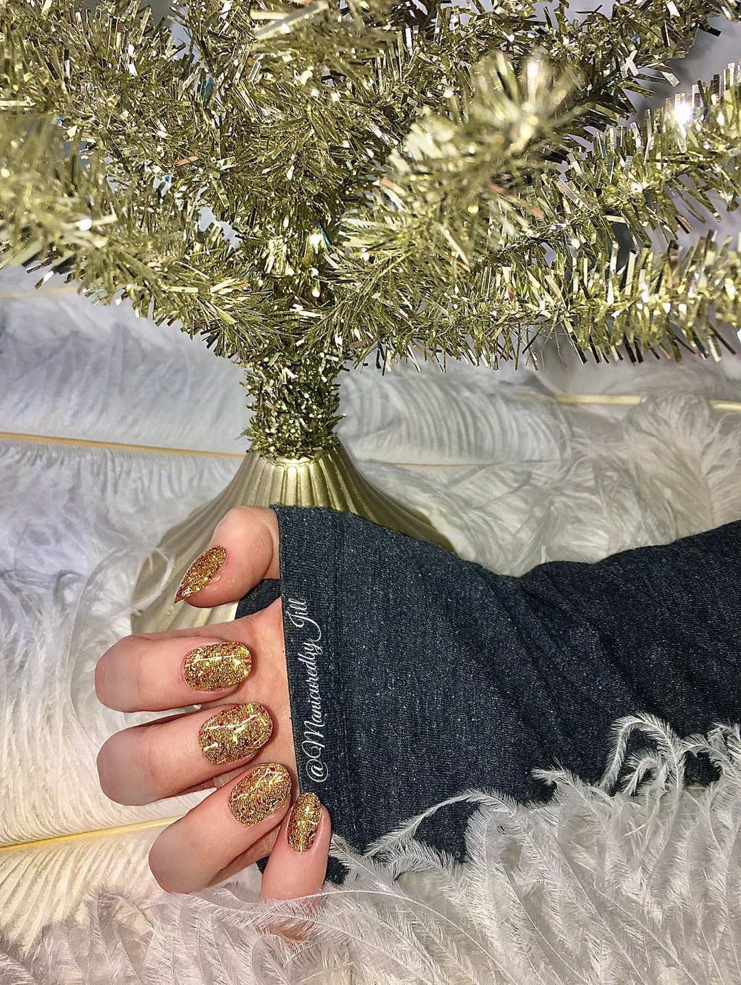 Gold Tinsel Glitter Press on Nails: Holiday Festive Nail Set - Etsy