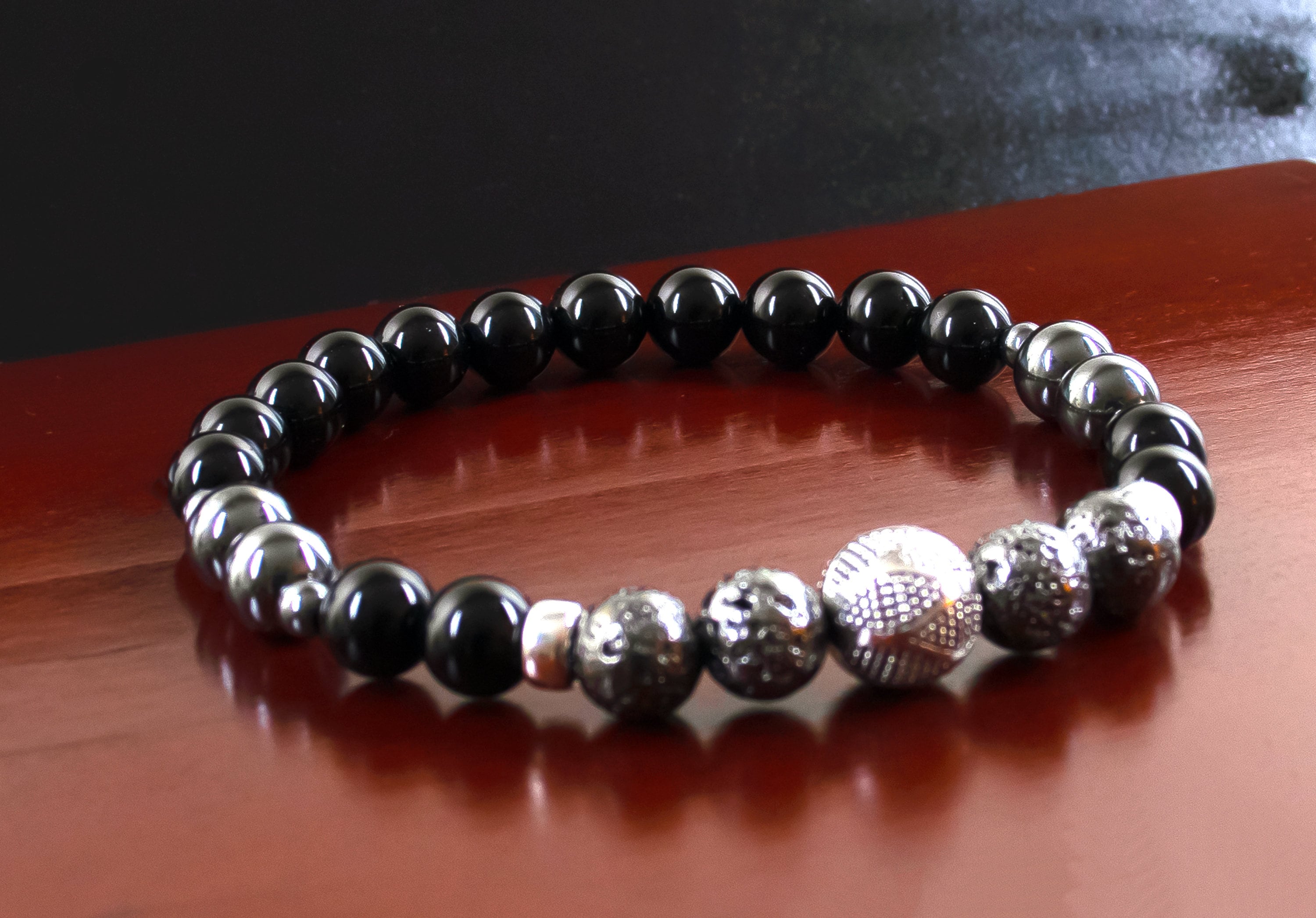 Confidence Good Luck Gun Metal Lava Stone Onyx Bracelet for Men ...