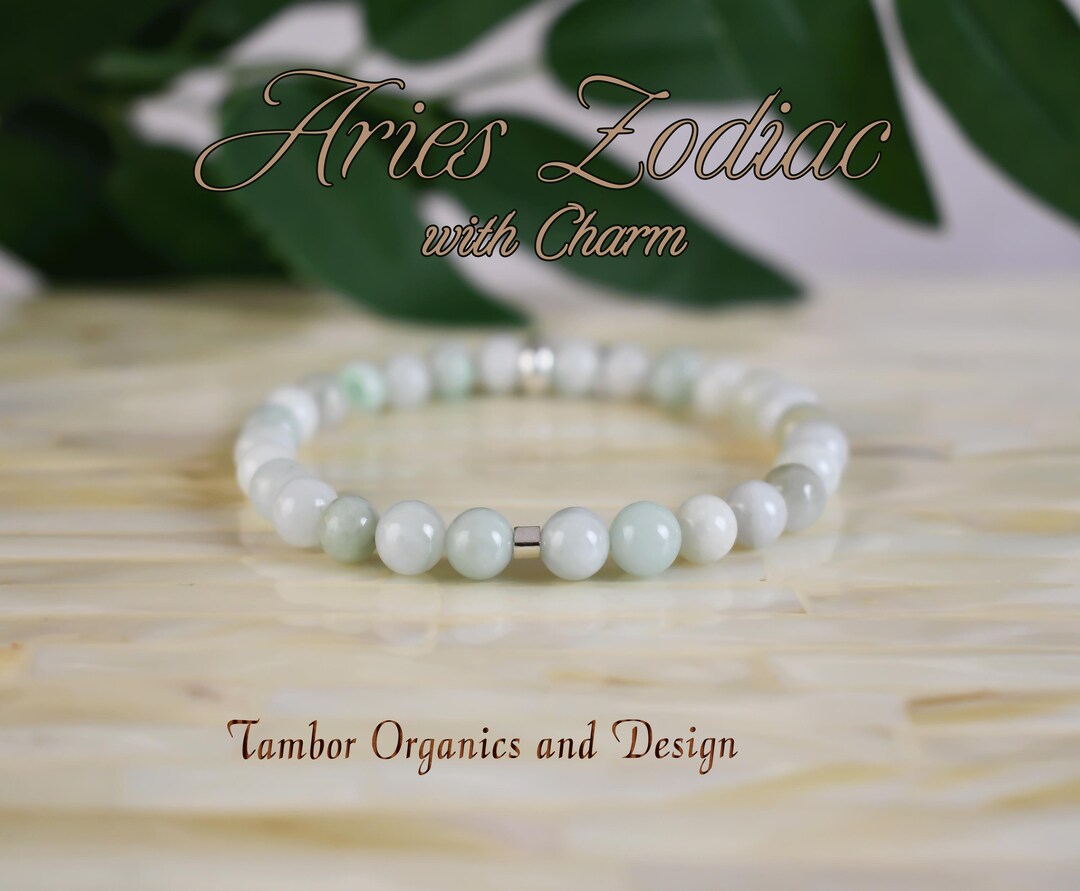 Aries Bracelet With Charm, AAA Natural Burmese Jade, Aries Zodiac Charm ...
