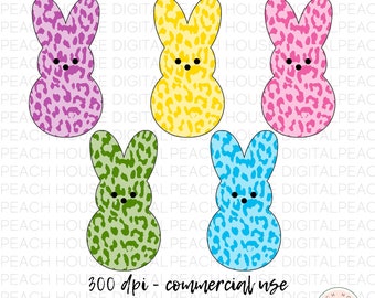 Rainbow Watercolor Pastel Easter Bunnies Peeps PNG Digital | Etsy