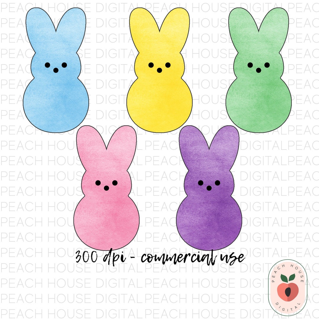 Rainbow Watercolor Pastel Easter Bunnies Peeps PNG Digital Clip Art ...