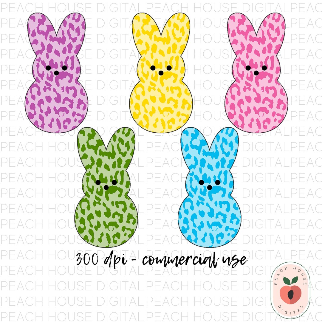 Rainbow Leopard Pastel Easter Bunnies Peeps PNG Digital Clip Art Bundle ...