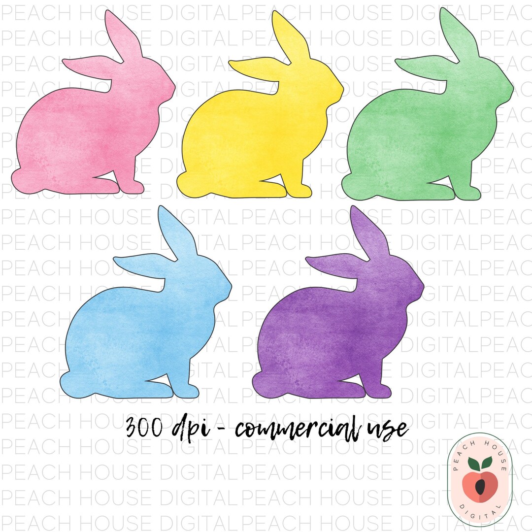 Rainbow Watercolor Pastel Easter Bunnies PNG Digital Clip Art Bundle ...