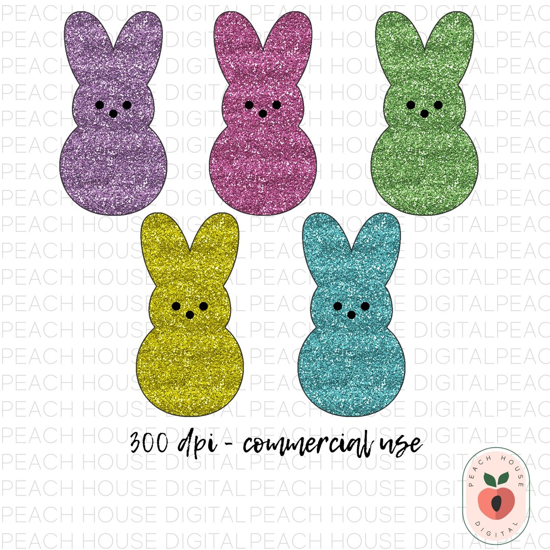 Rainbow Glitter Pastel Easter Bunnies Peeps PNG Digital Clip Art Bundle ...