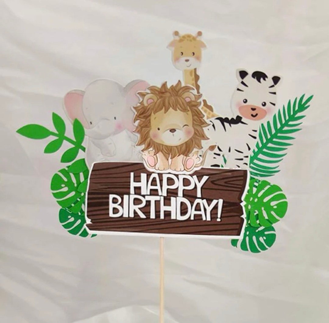 JUNGLE Animals Happy Birthday Decorative Cake Topper Featuring Lion ...