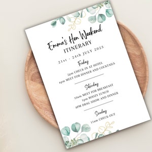 Printable Itinerary Template, Editable Hens Party Weekend Itinerary ...